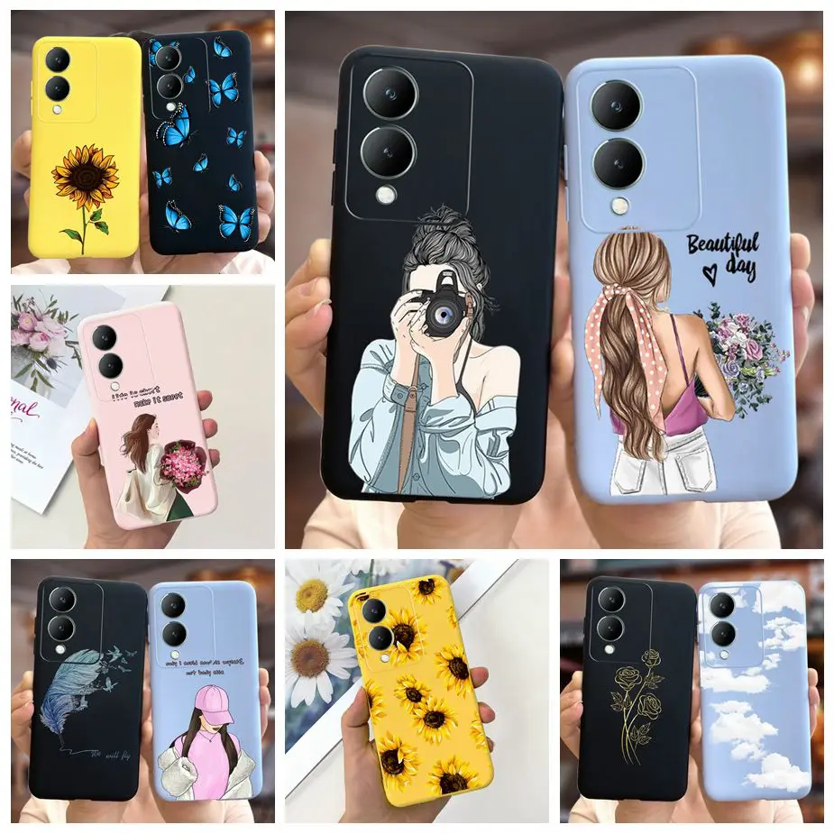 For-Vivo-Y17s-Case-Pretty-Cartoon-Girls-Back-Cover-Soft-Silicone-TPU ...