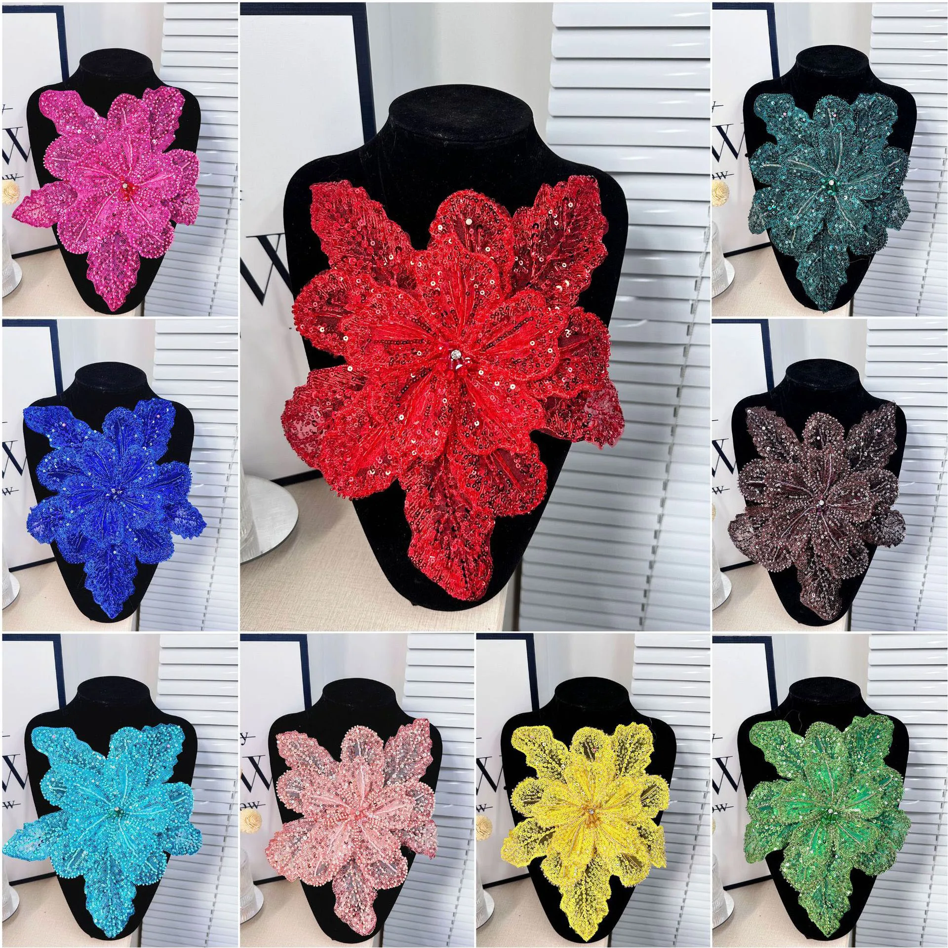 White Multi-layer Lace Sequin Studded 3D Flower Patch DIY Clothing ...