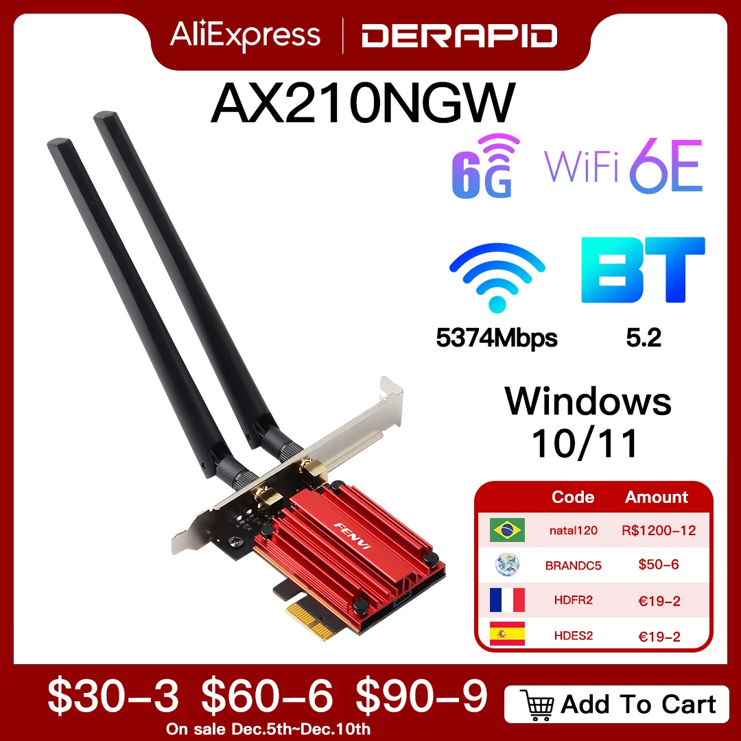 3000mbps Dual Band Intel Ax210 Wi-fi 6e Wireless Pci-express Adapter ...