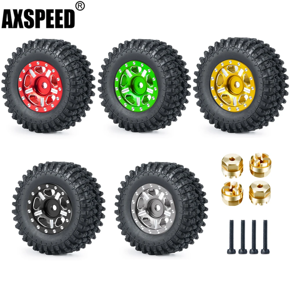 AXSPEED-4Pcs-Beadlock-Wheel-Rims-Rubber-Tires-Brass-Adapter-for-Kyosho ...