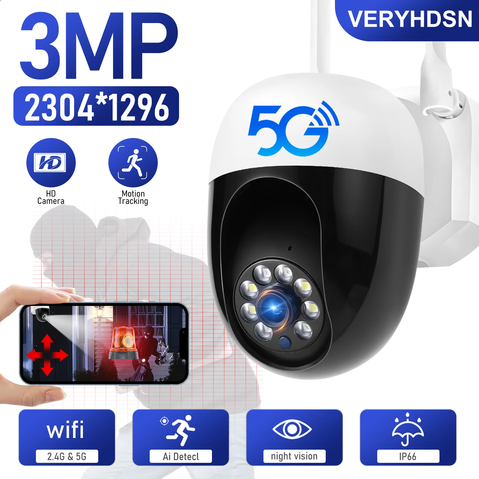 3MP IP 5G Wifi Surveillance Camera Outdoor Waterproof Digital Home ...