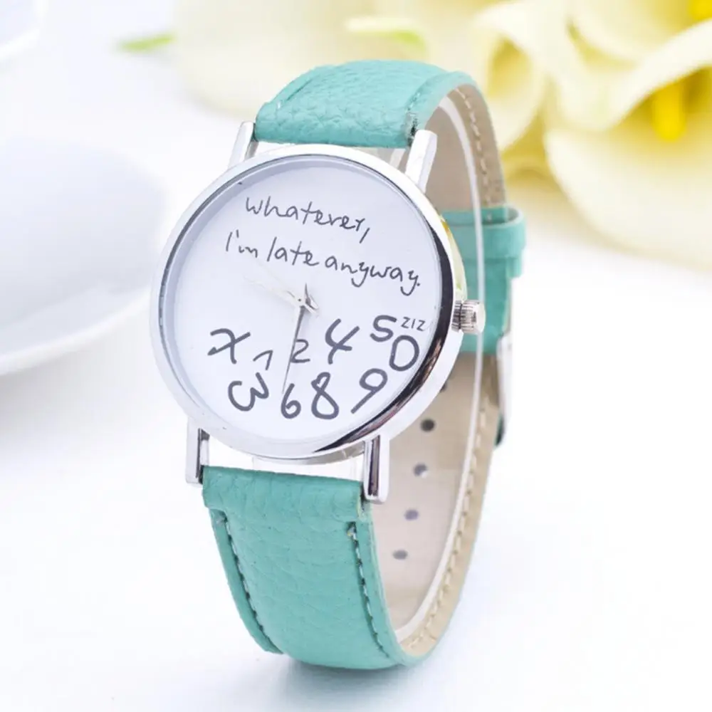 Women-Whatever-Im-Late-Anyway-Letter-Round-Dial-Faux-Leather-Strap ...