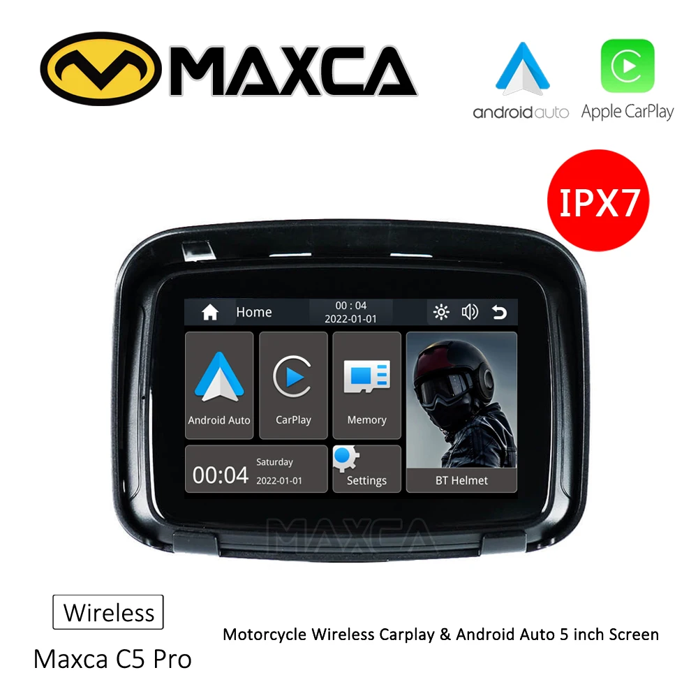 MAXCA XPlay C5 Pro Moto bicicleta Sem Fio Android Auto Apple Carplay Monitor 5 polegadas Tela ...