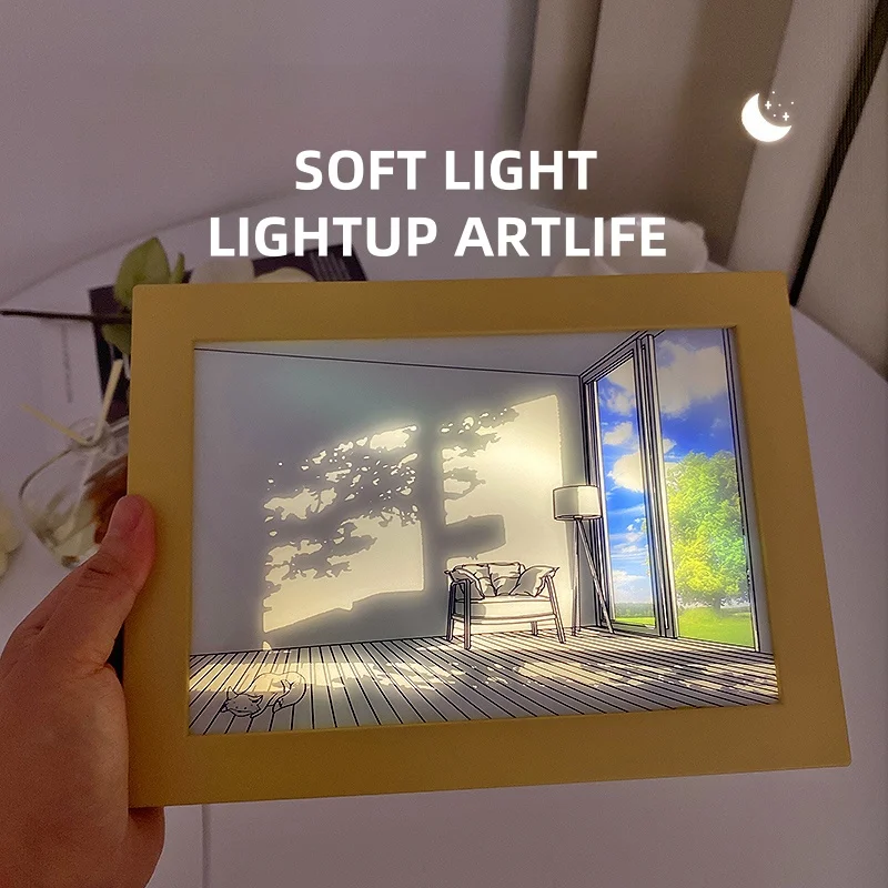 Beautiful LED Light Painting Indoor Sunlight Window Wooden Photo Light ...