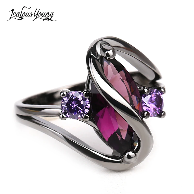 Gothic Fashion Black Gun Red Stone Ring With AAA Cubic Zirconia Rings ...