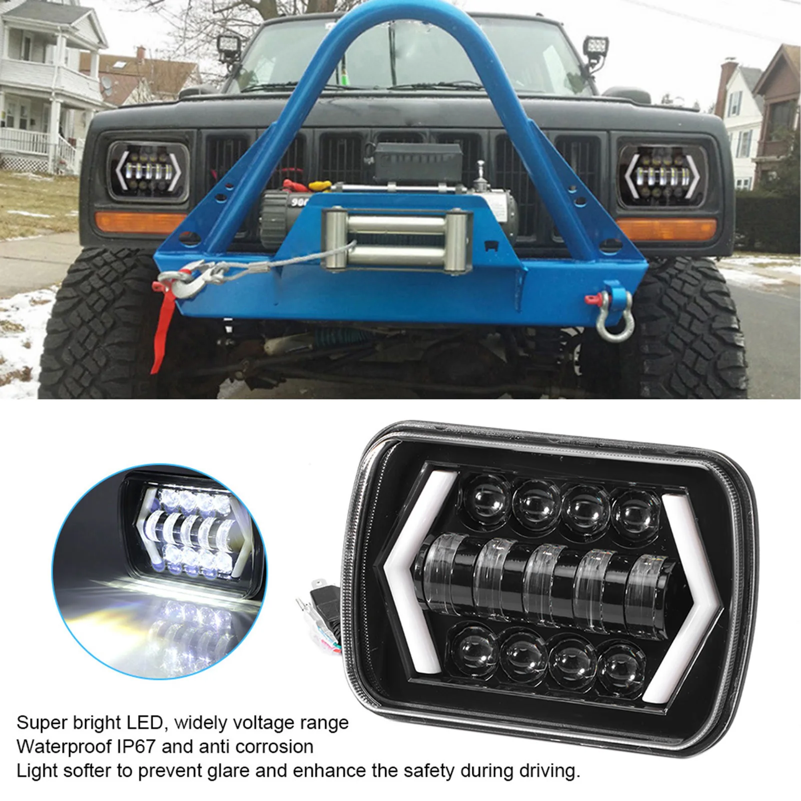 For-Jeep-Car-Headlight-Car-Headlamp-Turning-Light-5x7in-Headlight-LED ...