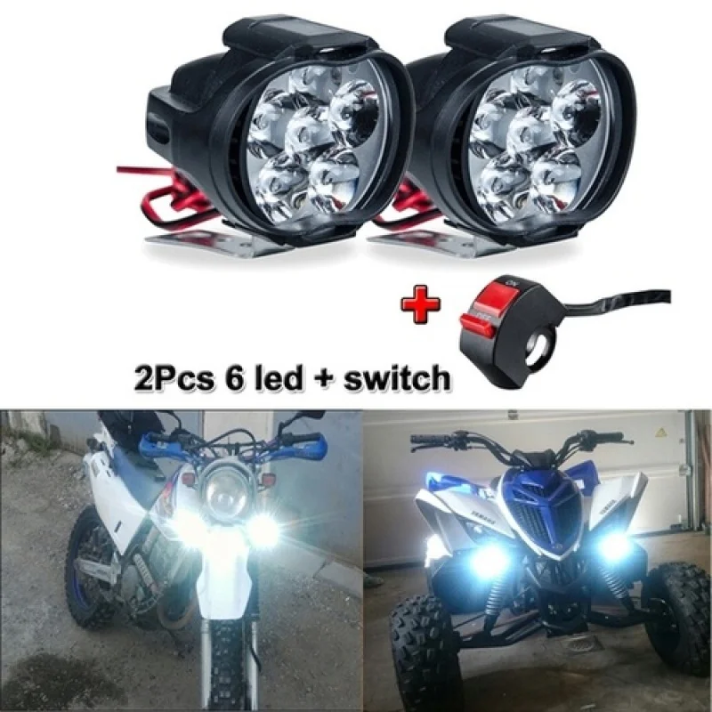 6-9LED-12V-Motorcycle-Headlights-Universal-White-Super-Bright-Working ...