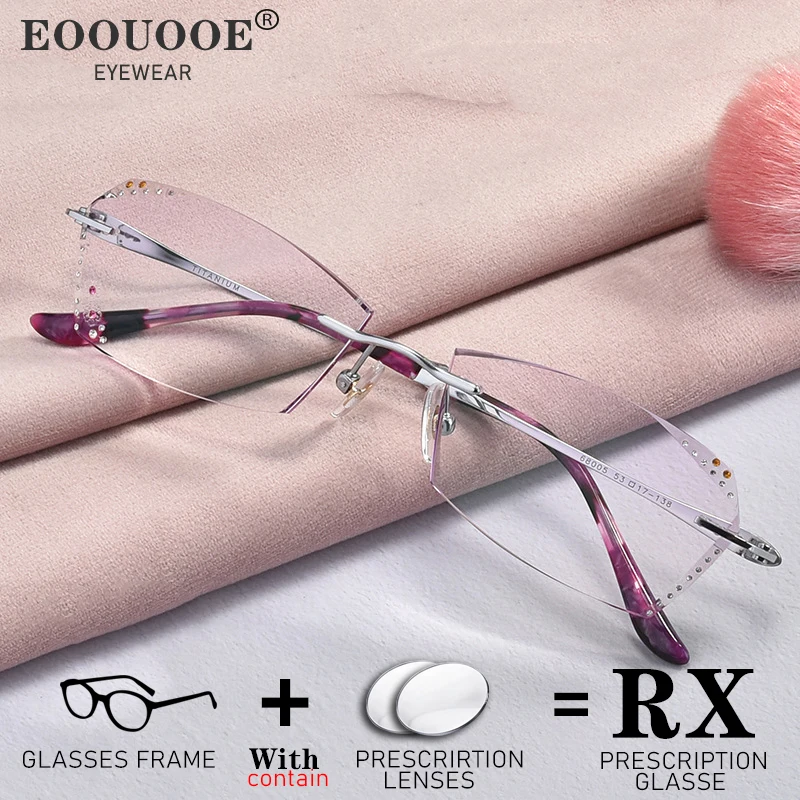 Customized Luxury Eyeglasses Diamond Rimless Gradient Tinted Lenses ...