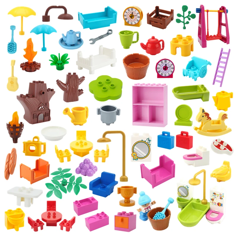 Big Building Blocks Doll House Bed Cabinet Table and Chairs Furniture ...