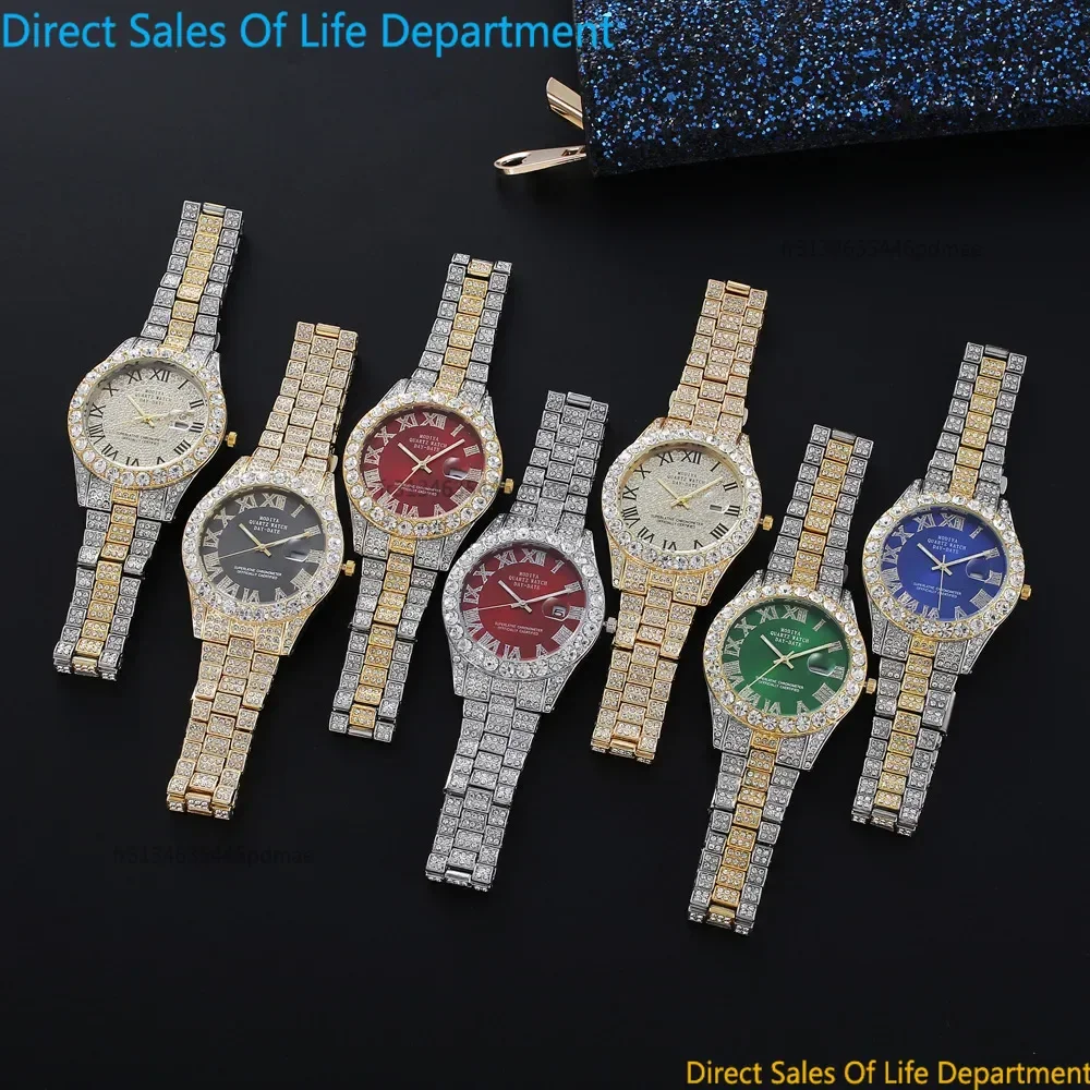Hot-selling diamond shining watches men's gold luxury gifts crystal ...