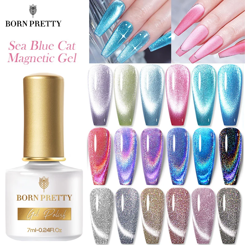 Born Pretty 6ml/7ml Magnetic Gel Nail Polish Cat Nail Uv Led Gel Holographic Gel Shining Glitter ...