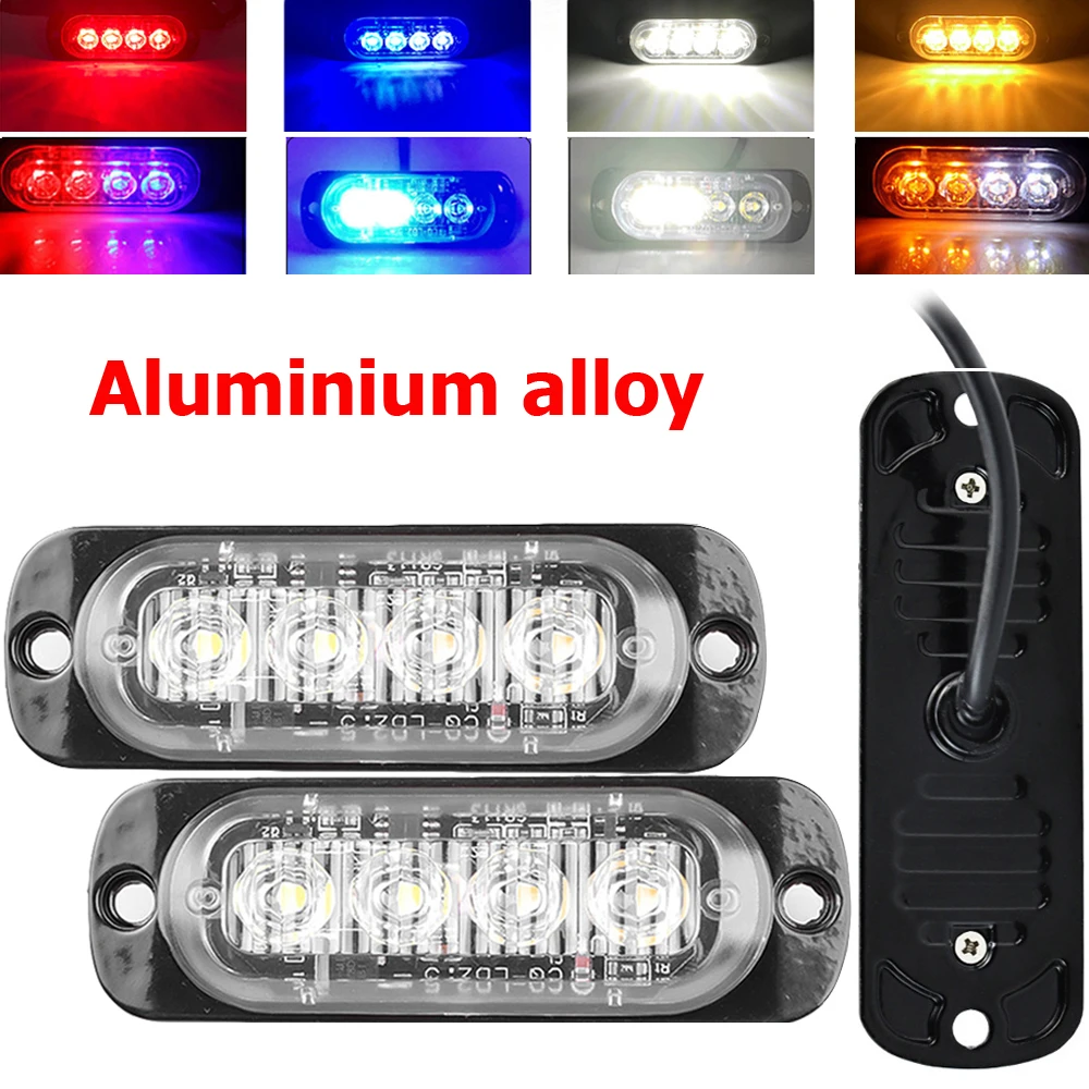 2Pcs-4LED-Car-Strobe-Warning-Light-Grill-Flashing-Breakdown-Emergency ...
