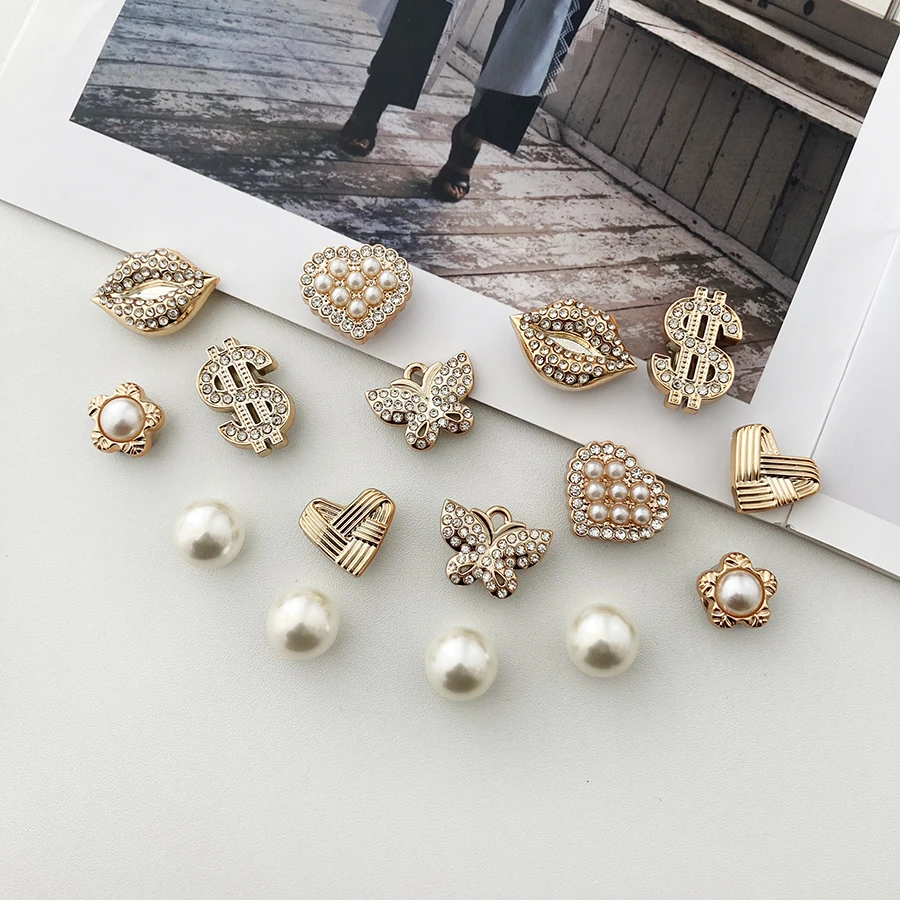 16pcs Luxury Faux Diamond Golden Shoe Decoration Charms Pins Suitable ...