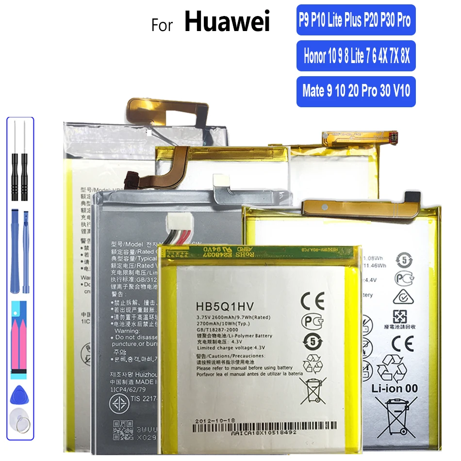 Batería de repuesto para Huawei P9 P10 Lite Plus P20 P30 Pro, Honor 10 9 8 Lite 7 6 4X 7X 8X ...