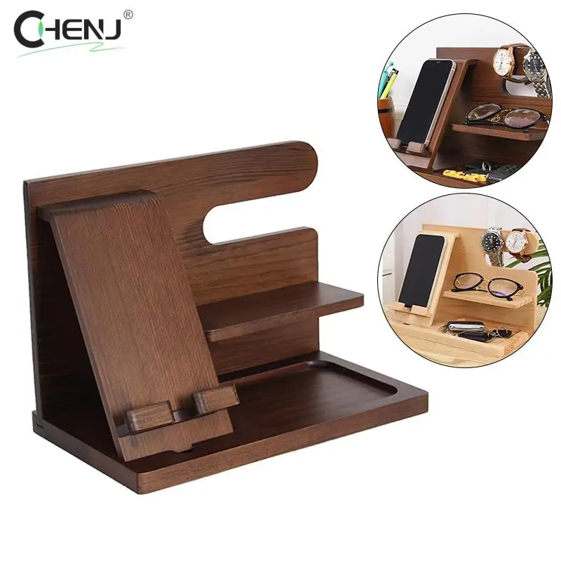 Multifunction Wooden Bedside Organiser Wood Phone Docking Station Key ...