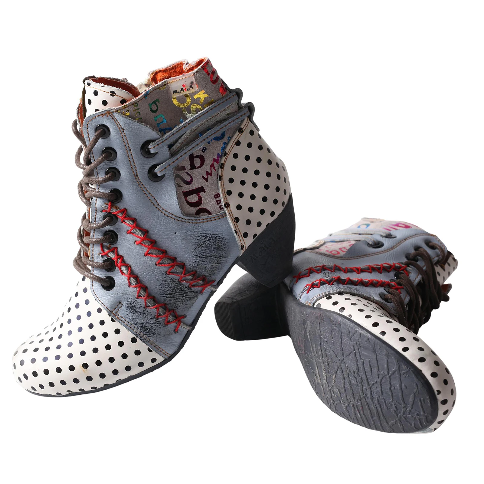 TMA EYES Polka Dot Leather Women’s Boots - glamorbiz.com