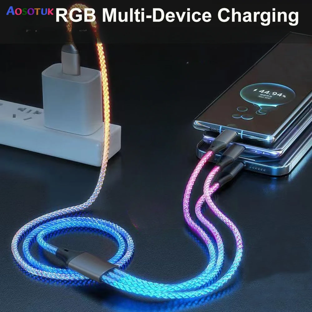 Glowing LED Light USB 3 IN 1 cable Phone Fast Charging Charger Luminous ...