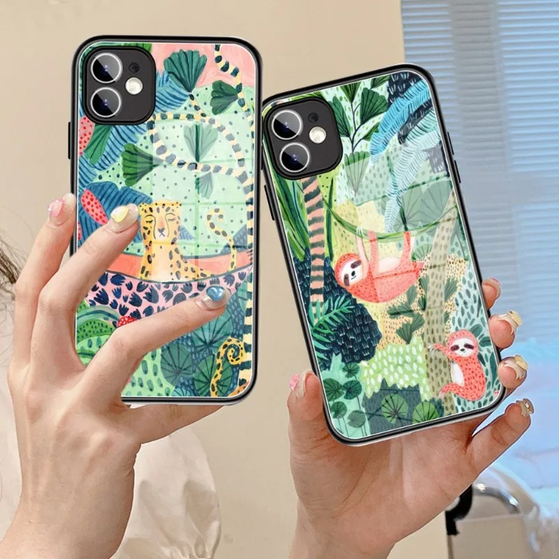 Chic-Cute-Cartoon-Anime-Sloth-Leopard-Phone-Case-Glass-14-13-11-12-Pro ...