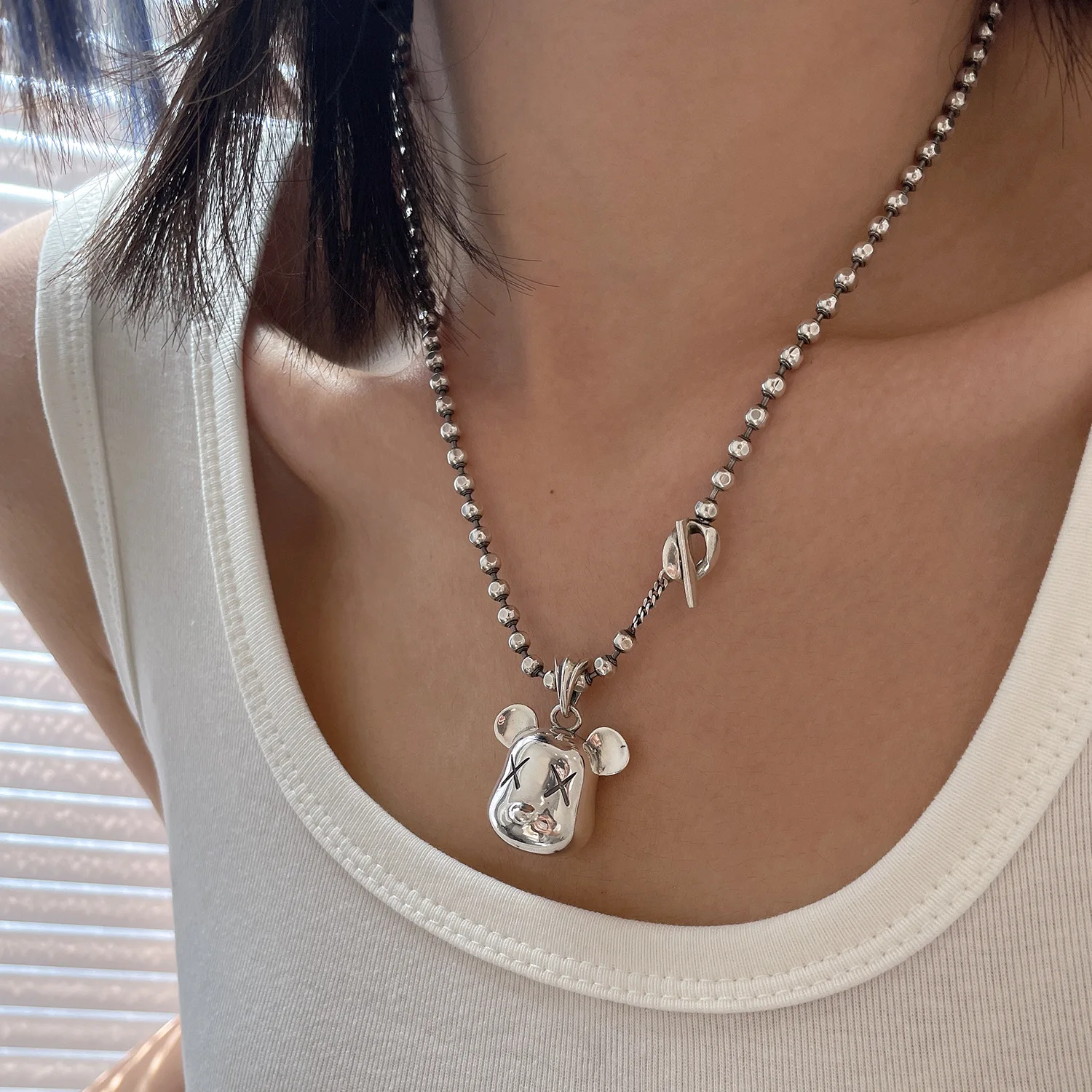 925-Sterling-Silver-Square-Bear-Head-Necklace-for-Women-Wide-Fine ...