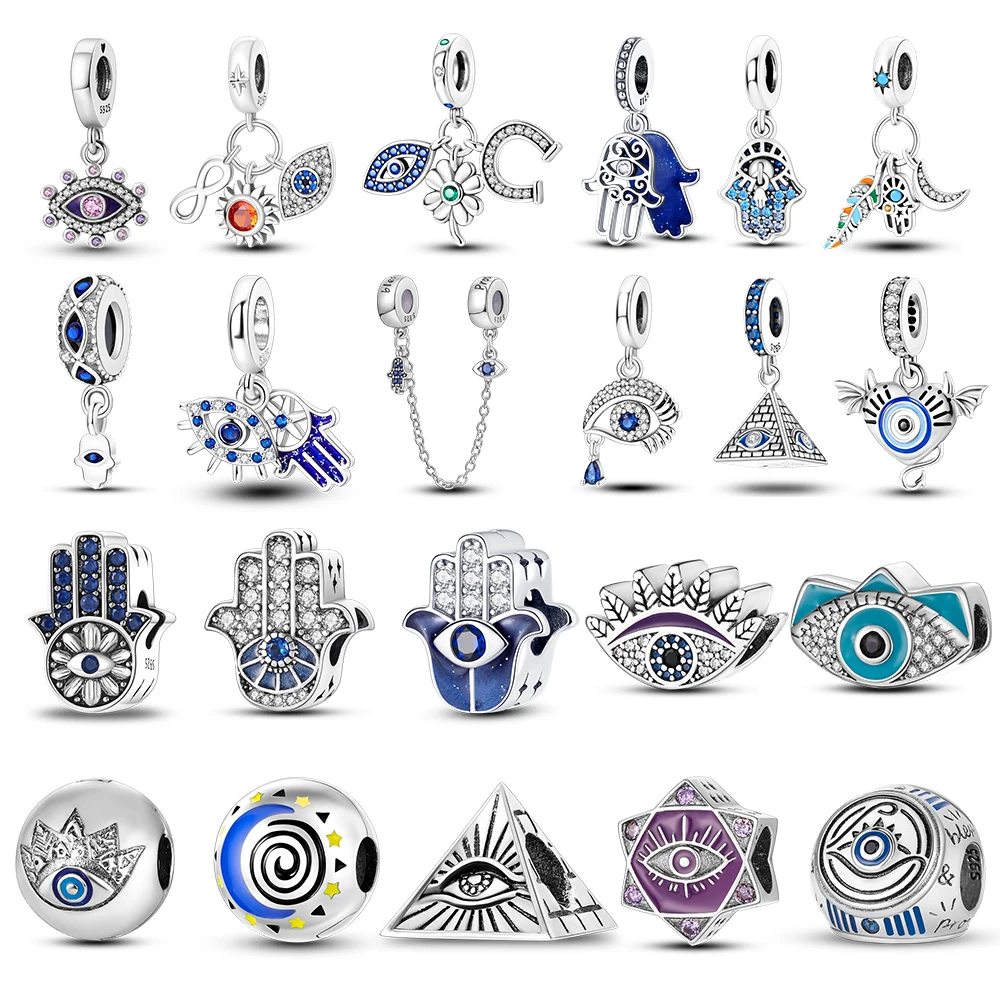 925-Sterling-Silver-Turkish-Evil-Eye-Hamsa-Hand-Charms-Beads-Pendent ...