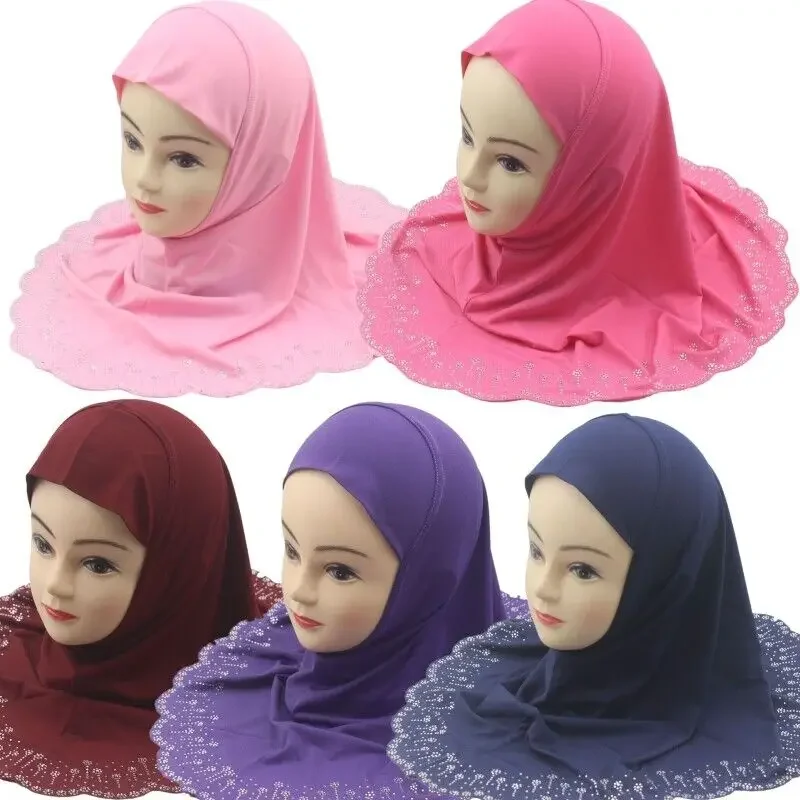 One-Pieces-Children-Headwear-Muslim-Rhinestone-Hijab-Instant-Amira-Cap ...