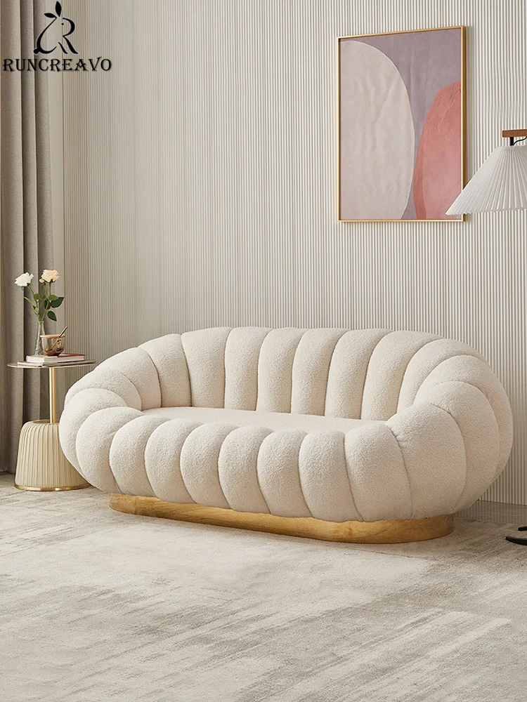 150cm-Sofa-Bed-Lambs-Wool-Nordic-Style-Modern-Contracted-Pumpkin-Cloth-Art-Leisure-Sofa-Set ...