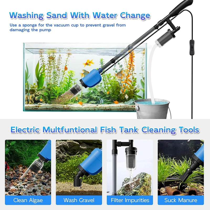 32W 6 in 1 Electric Aquarium Vacuum Cleaner, Multi-functional Automated ...