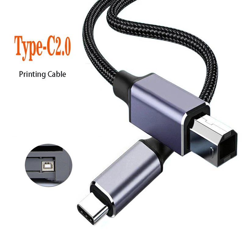 Type-C-to-USB-2-0-Square-Printing-Cable-Notebook-Printer-Braided-Extend ...