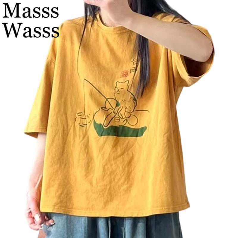 Masss Wasss 2025 Summer Fashion Tops Womens Printed Cartoon Loose O ...