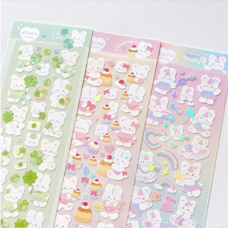 1pc-Korean-Cute-Sticker-Kawaii-Bling-Bunny-Rainbow-Four-leaf-Pudding ...