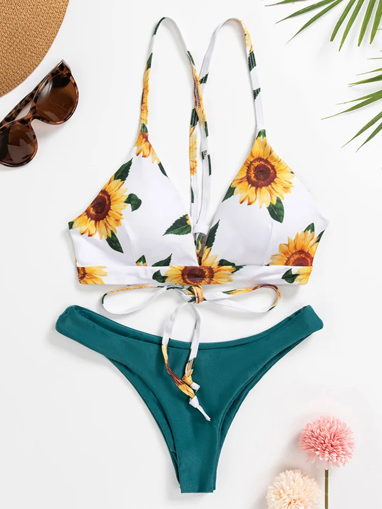 Sunflower Printed Bikini Set Sexy Swimwear Women 2022 Mujer Push Up ...