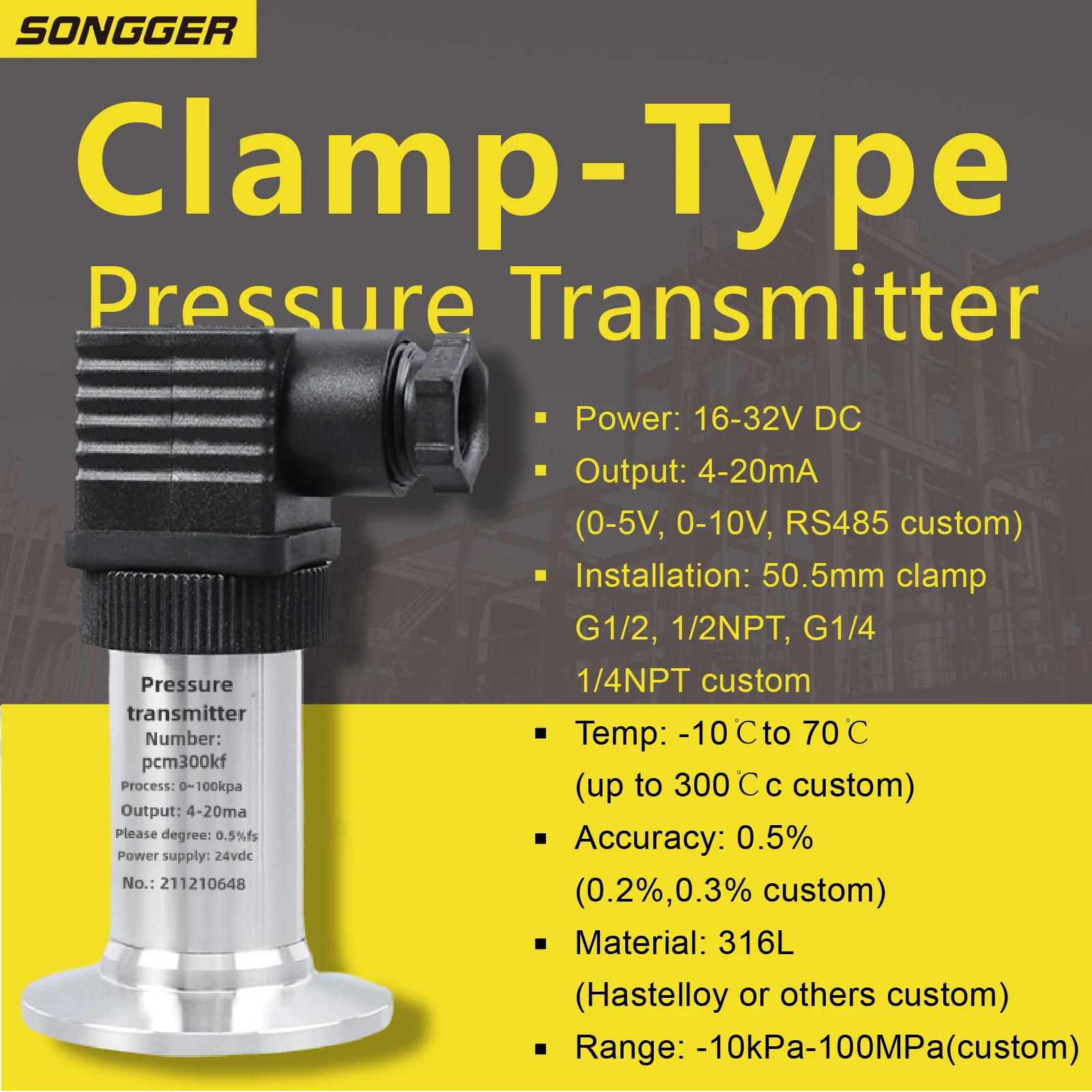 Sanitary Pressure Transmitter Tri clamp Type Pressure Transmitter ...