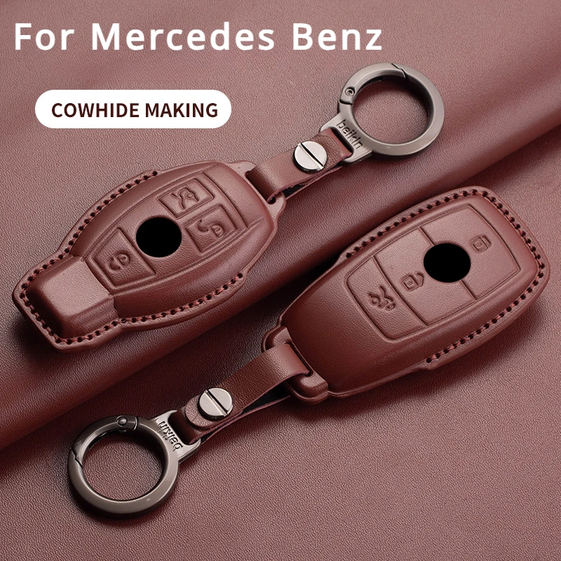 Leather-Car-Remote-Key-Case-Cover-Shell-for-Mercedes-Benz-A-B-C-E-Class ...
