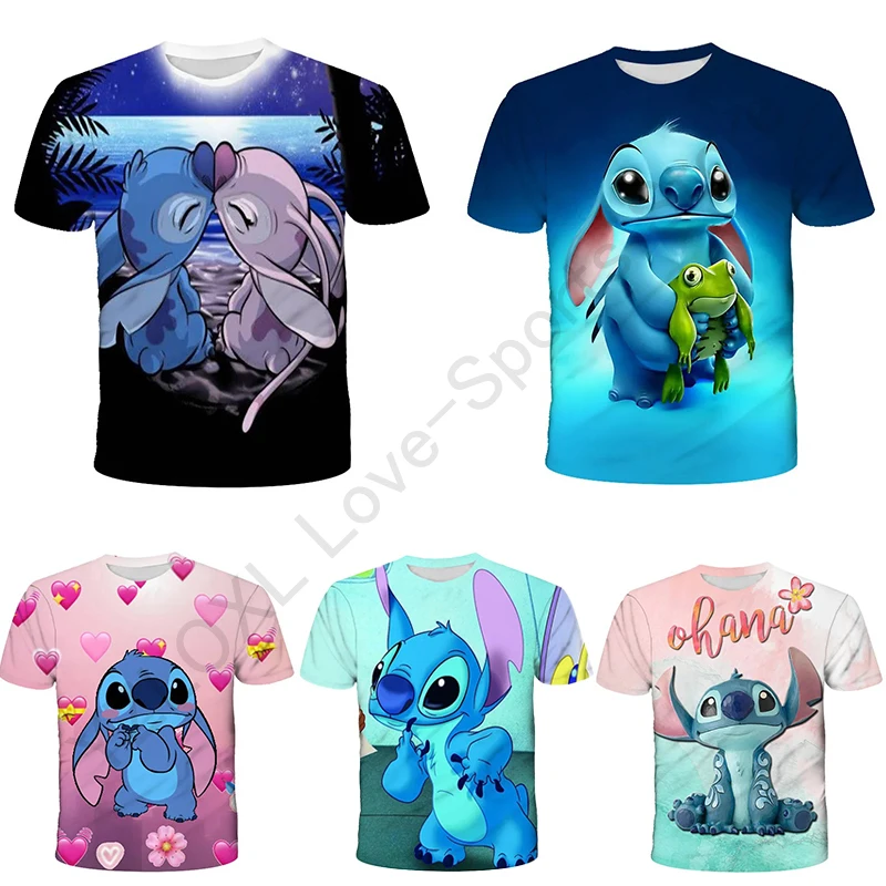 Stitch-T-Shirts-Disney-Cartoon-Anime-Colorful-3D-Print-Streetwear-Men ...