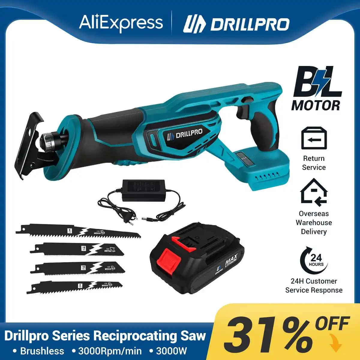 Drillpro-Electric-Reciprocating-Saw-Wireless-Wood-Saw-Metal-Wood-Pipe ...
