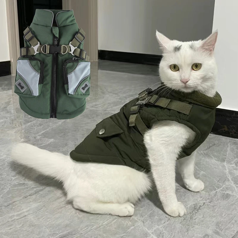 Reflective Sphynx Cat Clothes with Harness No Pull Warm Pet Coat Jacket ...