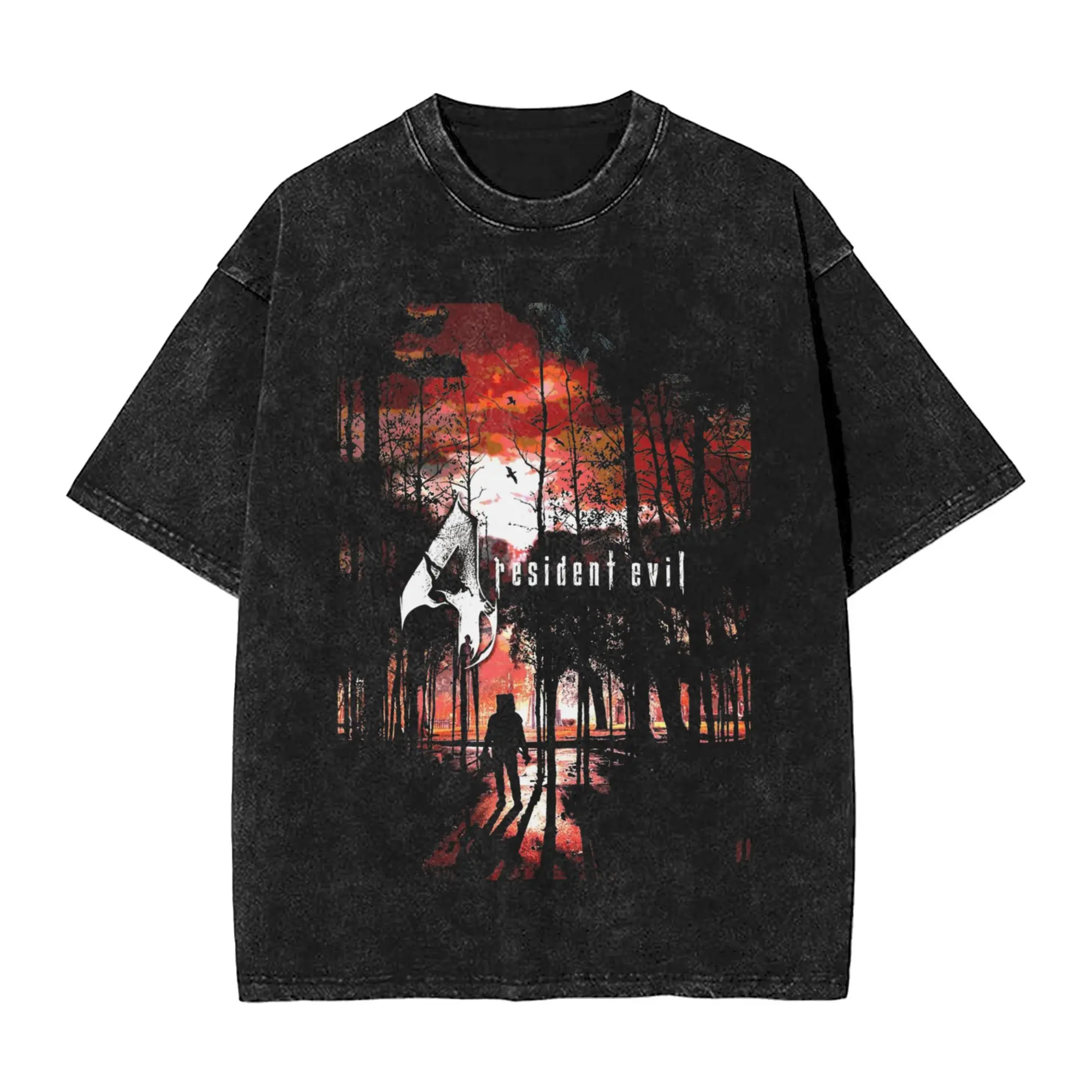 Camiseta lavada de calle, camisetas simples de Resident Evil 4 ...