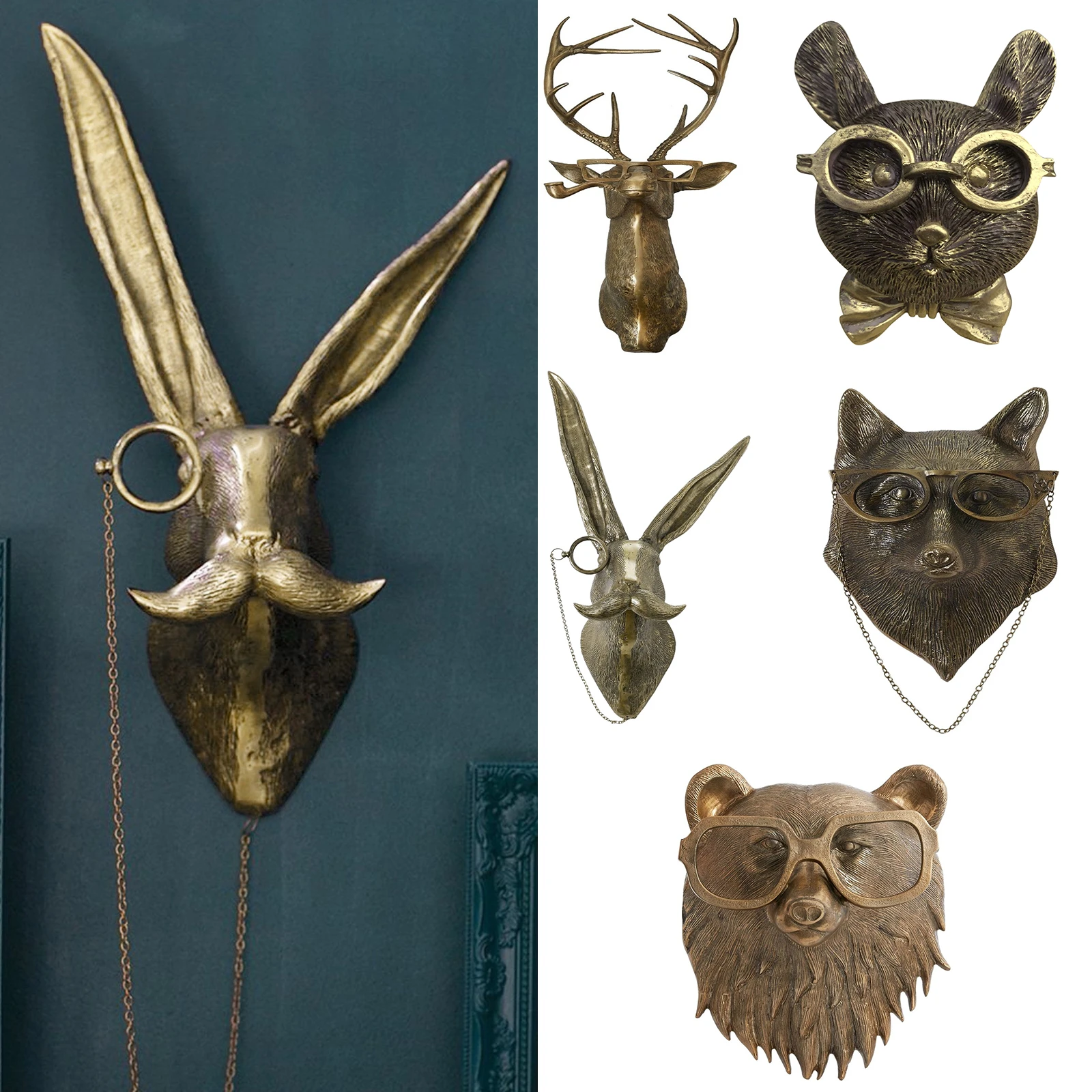 Boy Rabbit Hare Monocles Resin Handicraft Animal Pendant Decoration ...