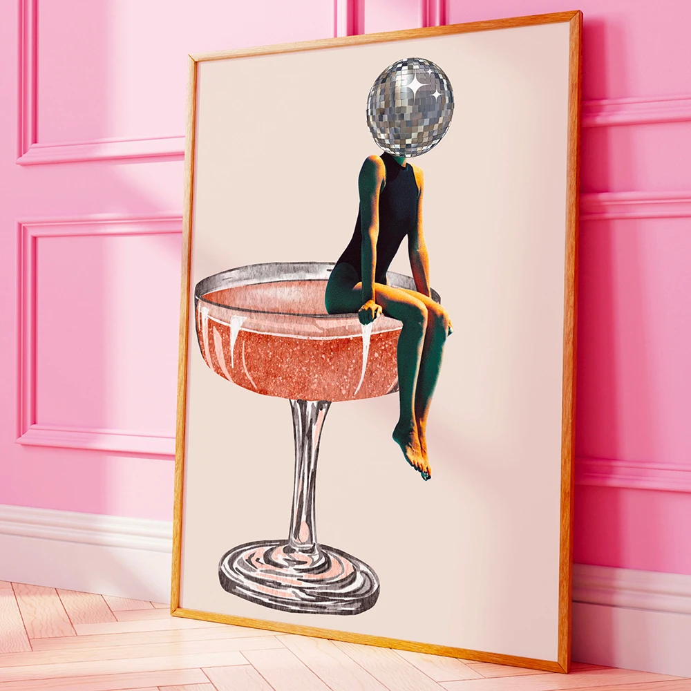 Retro-Trendy-Bar-Funky-Disco-Ball-70s-Poster-Pink-Wine-Wall-Art-Print ...