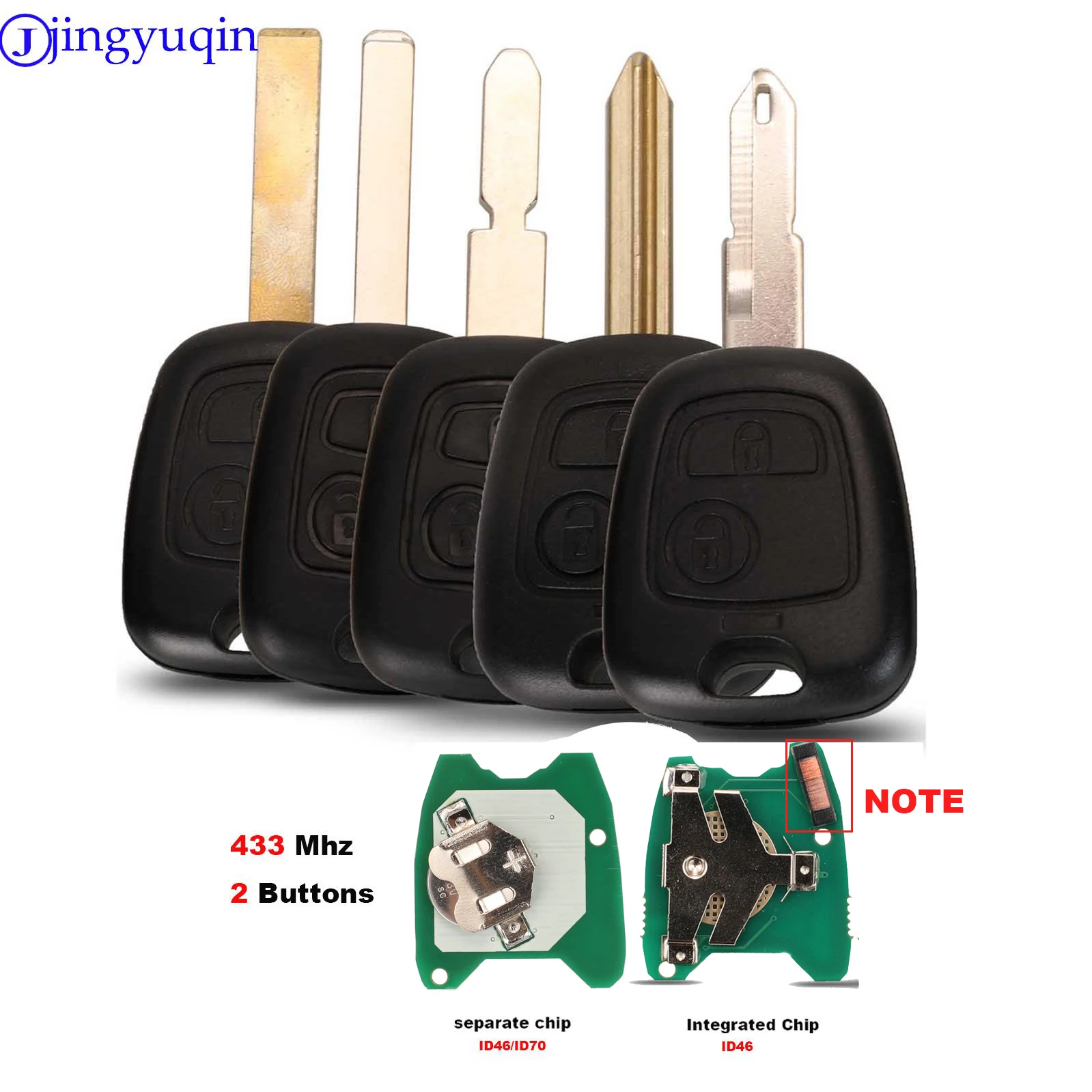 Jingyuqin 2 botões remoto chave fob controlador para peugeot 107 206 ...