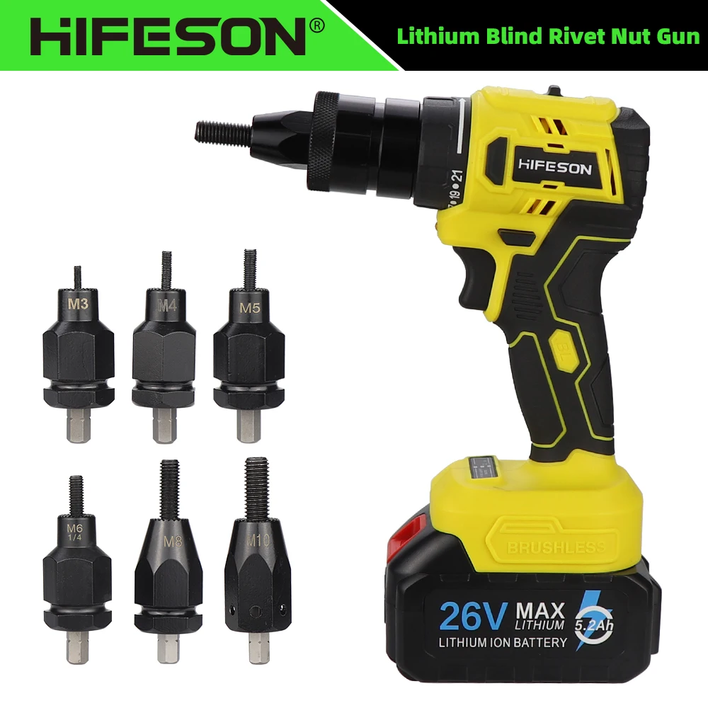 HIFESON-Brushless-26V-Electric-Riveter-Automatic-Rivet-Tool-Gun-Nut ...
