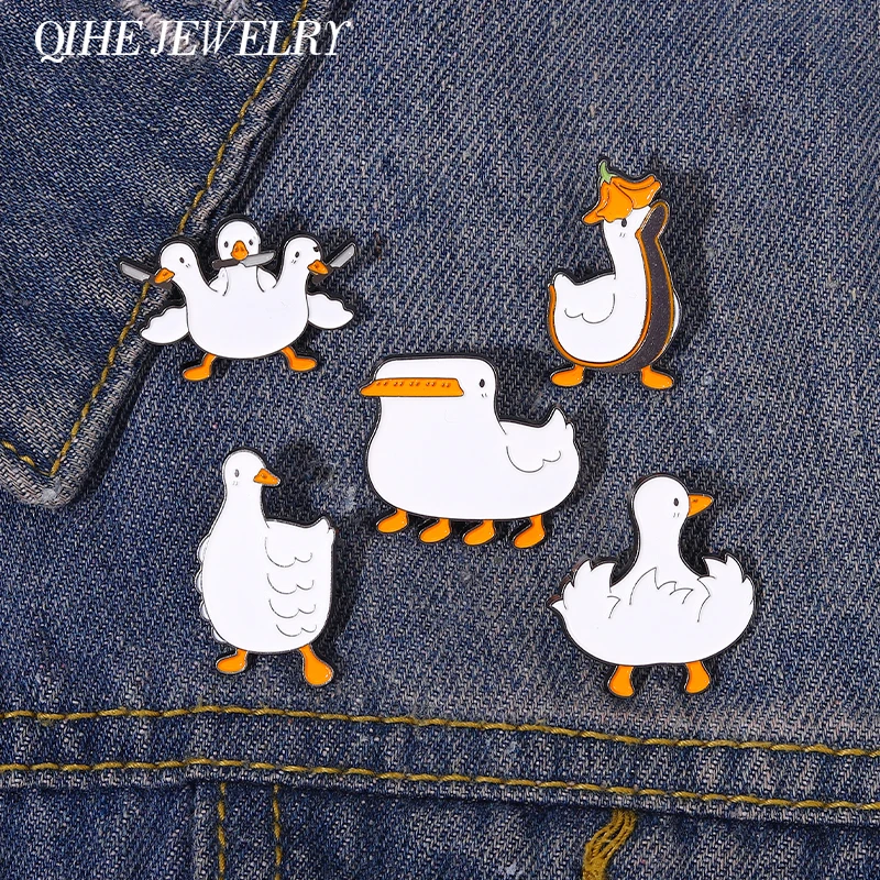 Lovely-White-Duck-Enamel-Pin-Cartoon-Animal-Cute-Goose-Pin-Badge-Metal ...