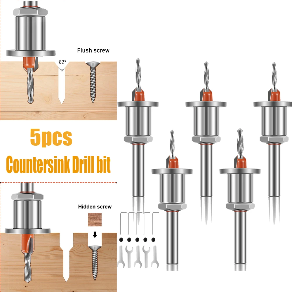Limit-Countersink-Drill-Bit-Set-Adjustable-Tapered-Countersunk-Drill ...