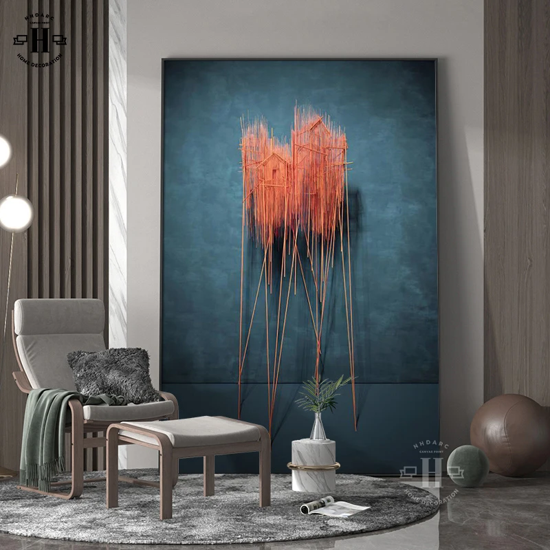 Abstract-Special-Red-Wooden-House-Wall-Poster-Print-Modern-Canvas ...