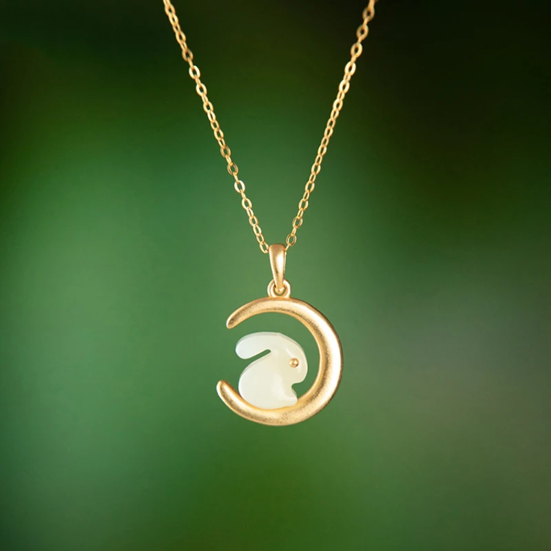 Originality-new-natural-hotan-jade-necklaces-moon-rabbit-pendant-Light ...