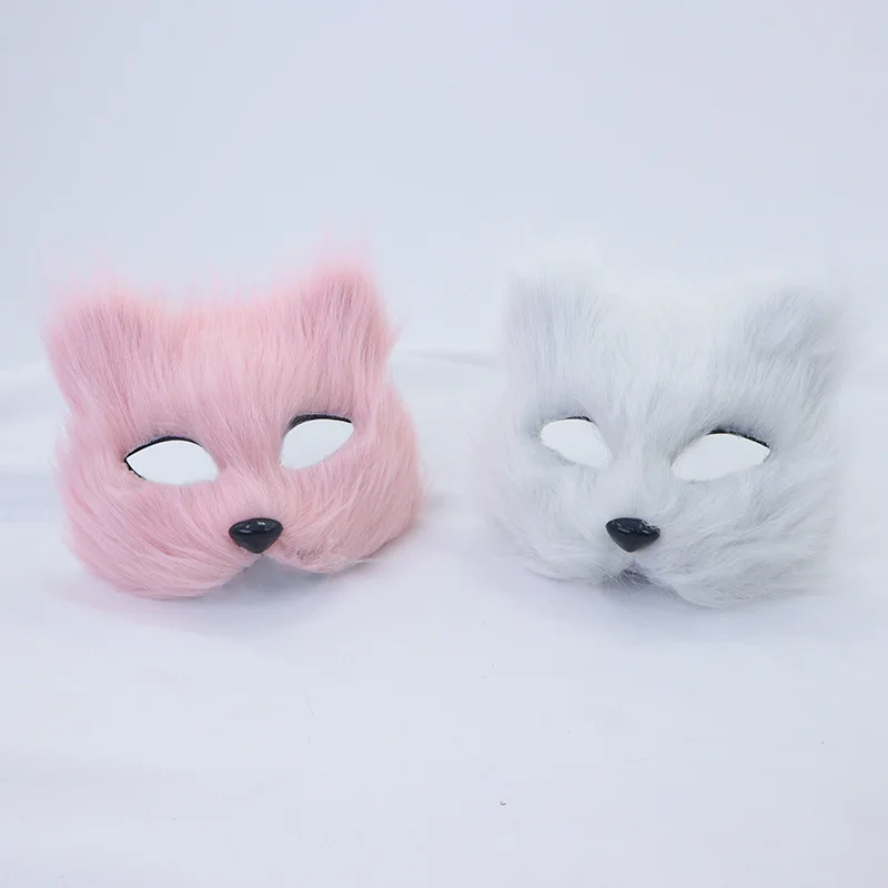 1PCS Long-haired Fox Mask Simulated Half-face Cat Mask Halloween ...