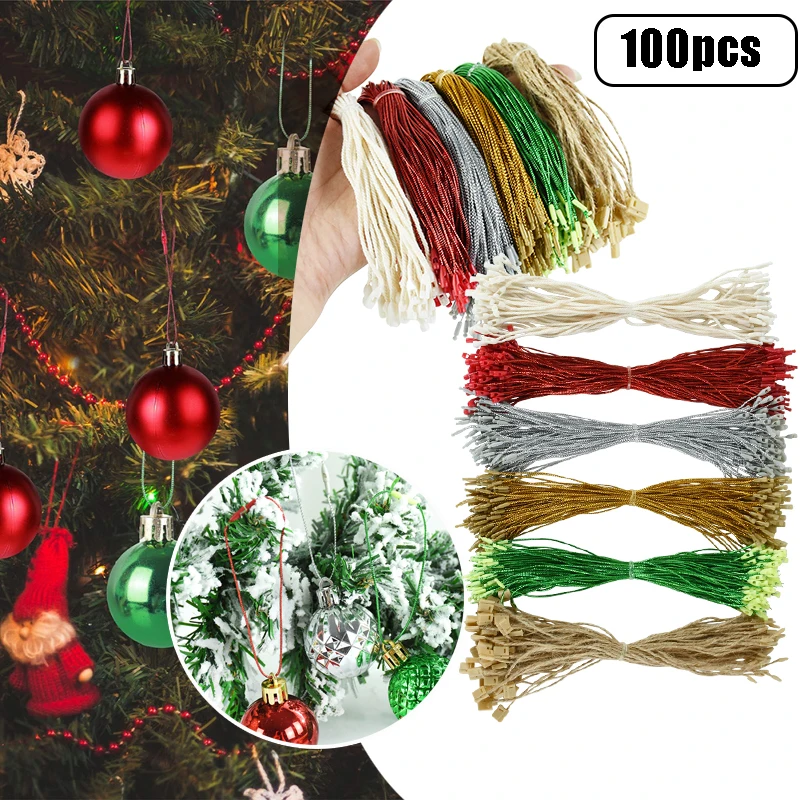 100pcs-Christmas-Ornaments-Hanging-String-Xmas-Tree-Ball-Ribbon-Hook ...
