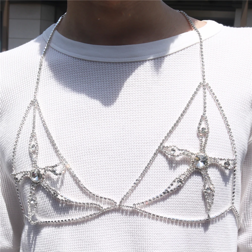 Fashion Sexy Pentagram Breast Support Jewelry Rhinestone Bikini Outfit ...