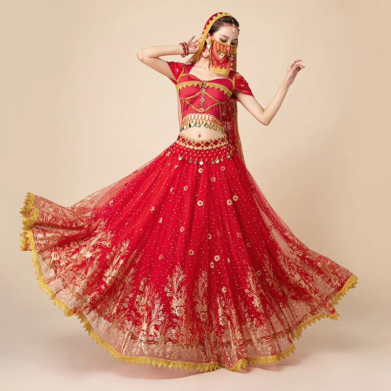 Conjunto de traje de danza del vientre de Sari Bollywood, trajes indios ...