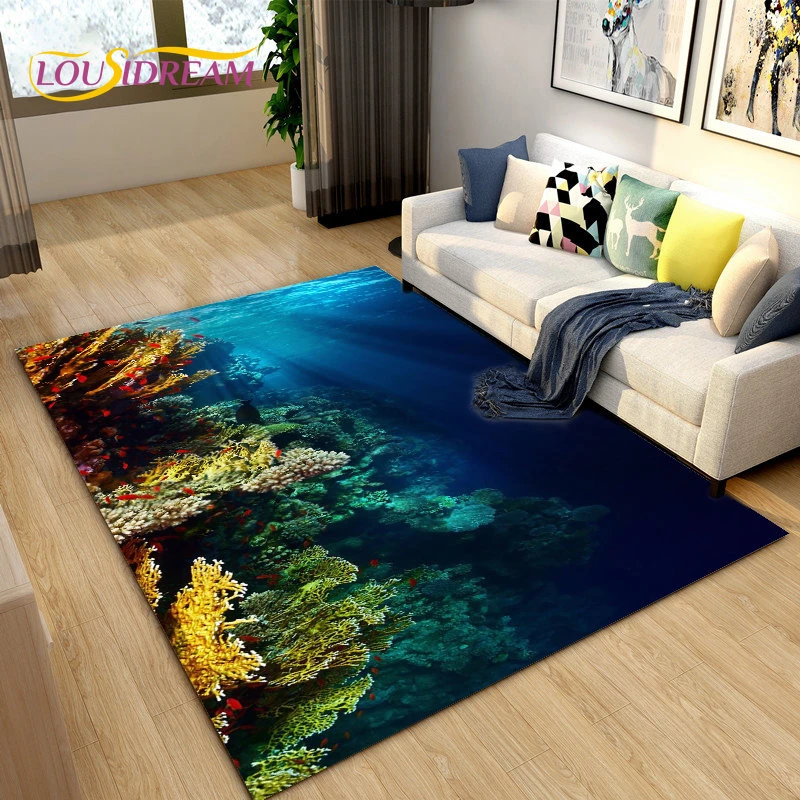 3D Underwater World Sea Turtle Dolphin Area Rug Large,Carpet Rug for ...